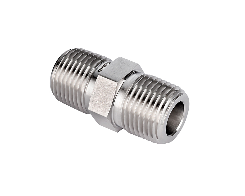 316 SS,Pipe Fitting, Hex Nipple, 1/8" Male ISO Tapered Thread × 1/8 ...